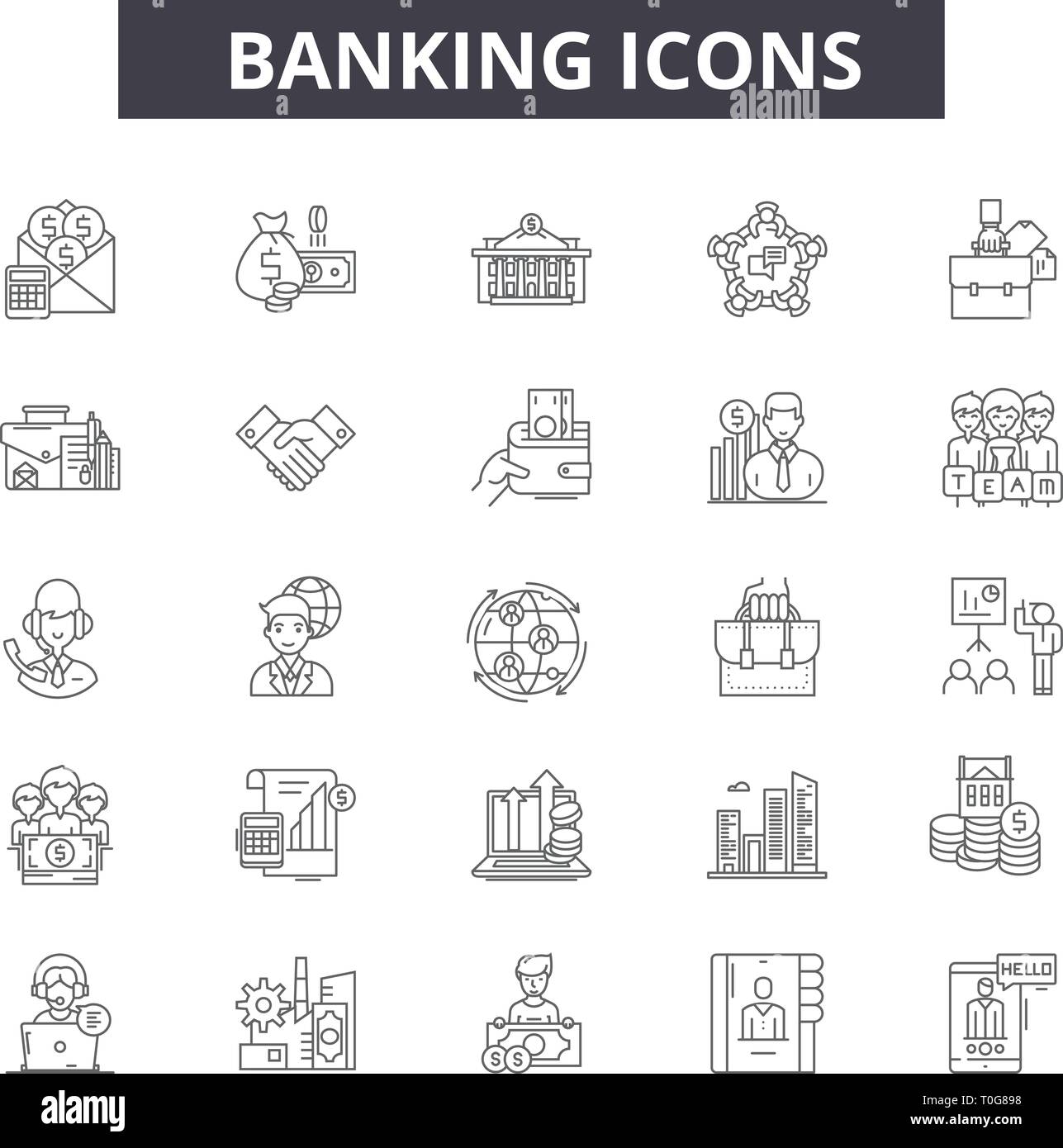 Banking line icons for web and mobile design. Editable stroke signs ...