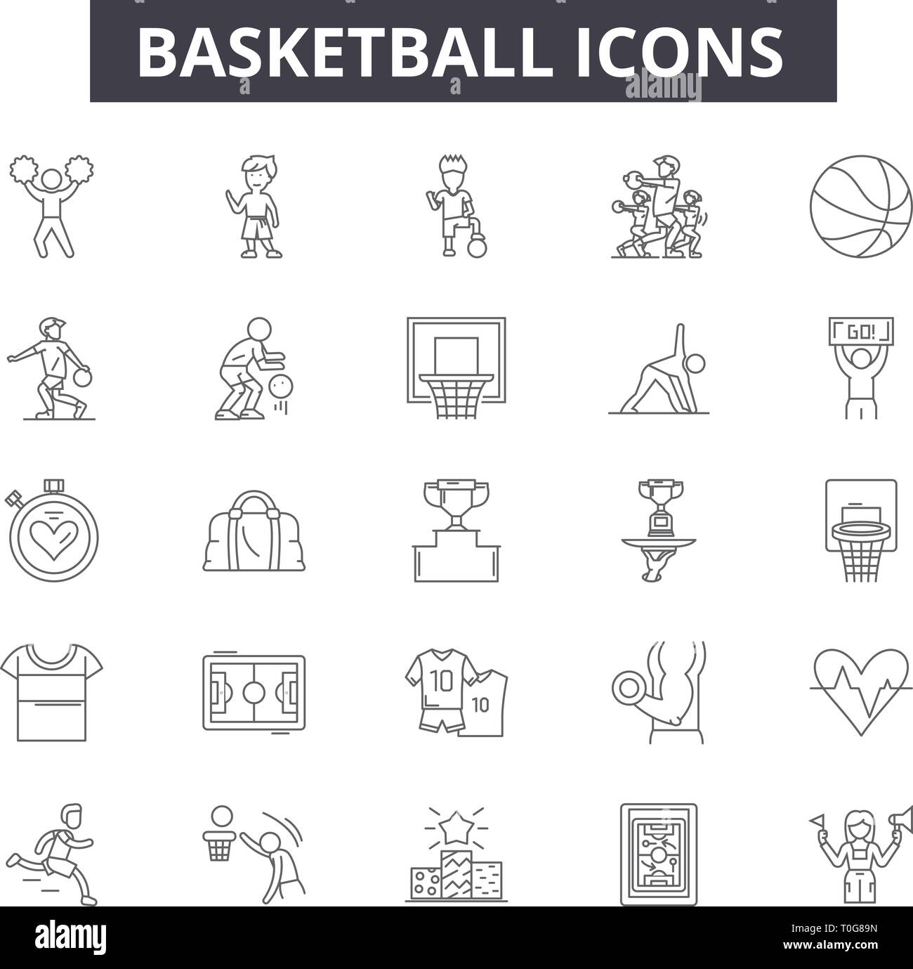 Basketball line icons for web and mobile design. Editable stroke signs ...
