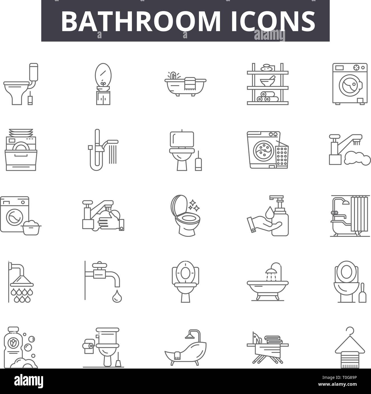Bathroom line icons for web and mobile design. Editable stroke signs ...