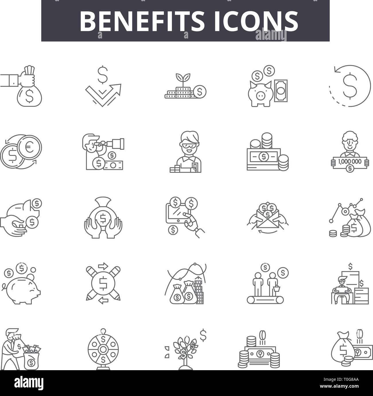 Benefits line icons for web and mobile design. Editable stroke signs ...