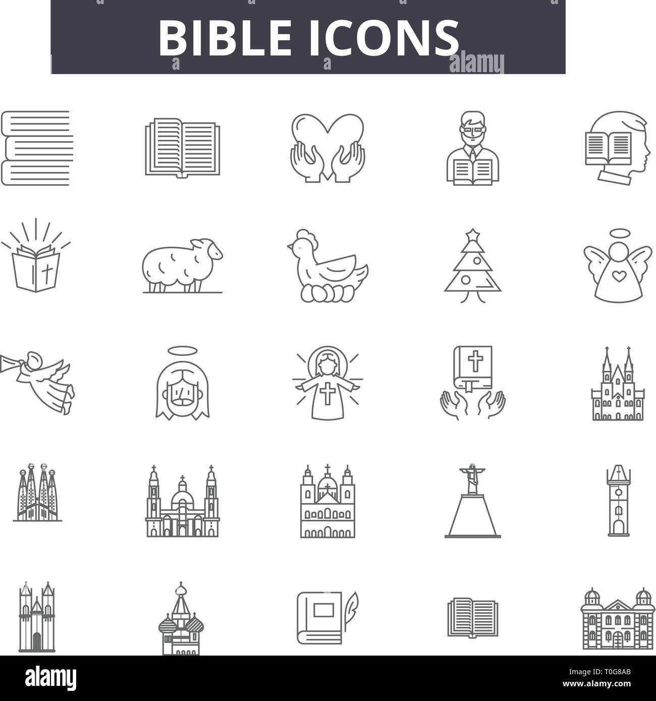 Bible line icons for web and mobile design. Editable stroke signs ...