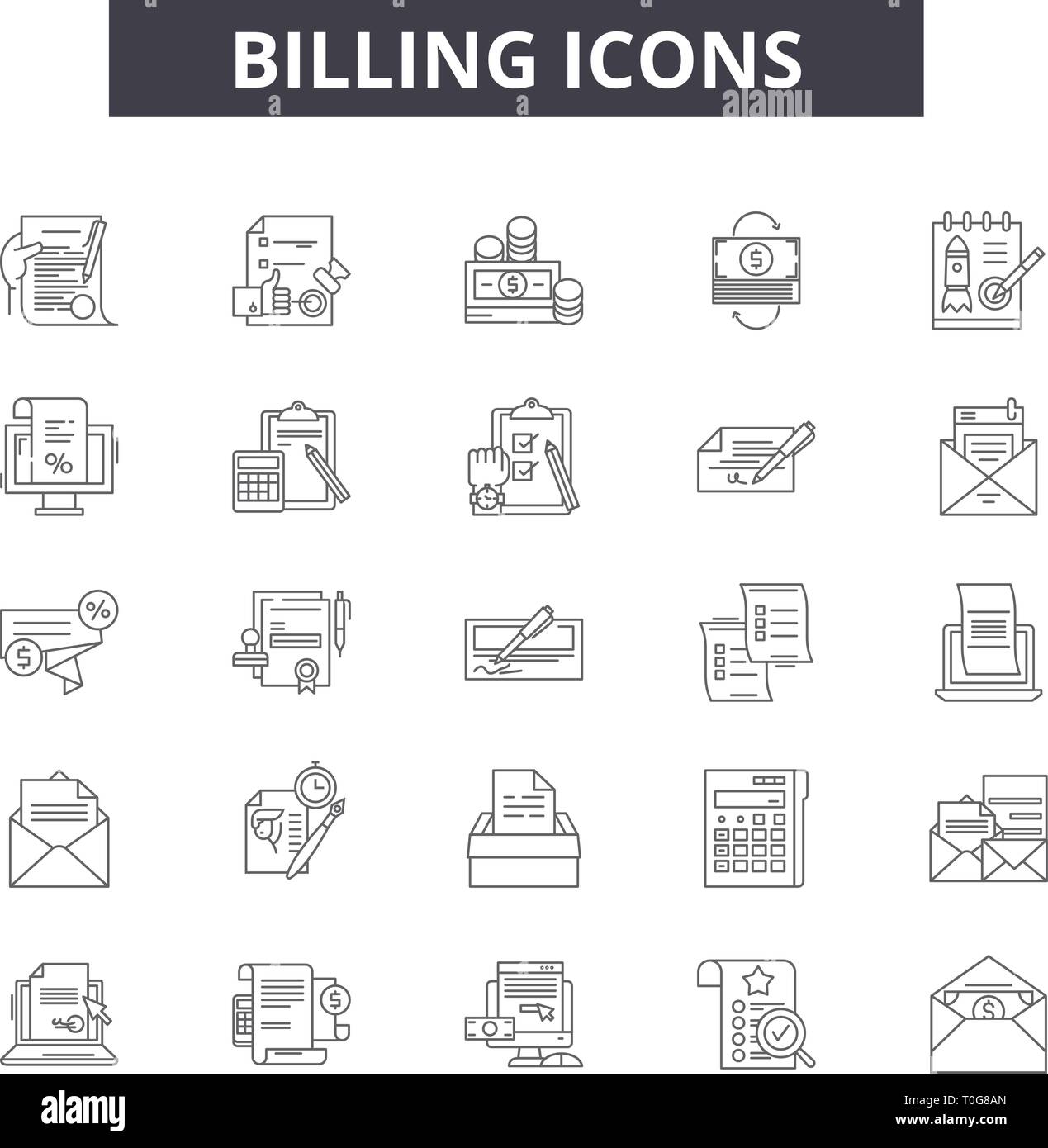 Billing line icons for web and mobile design. Editable stroke signs ...