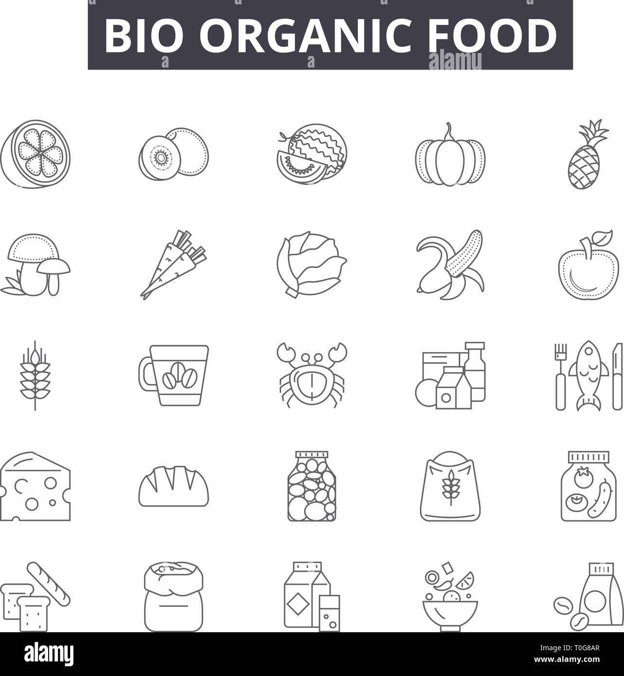 Bio organic food line icons for web and mobile design. Editable stroke ...