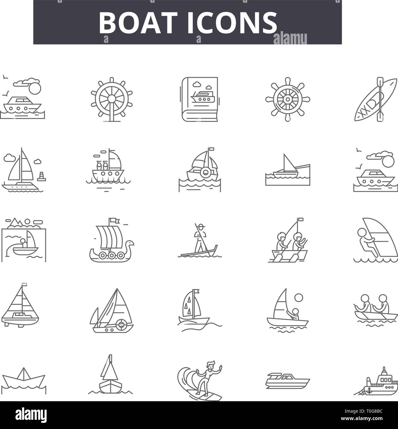 Boat line icons for web and mobile design. Editable stroke signs. Boat ...