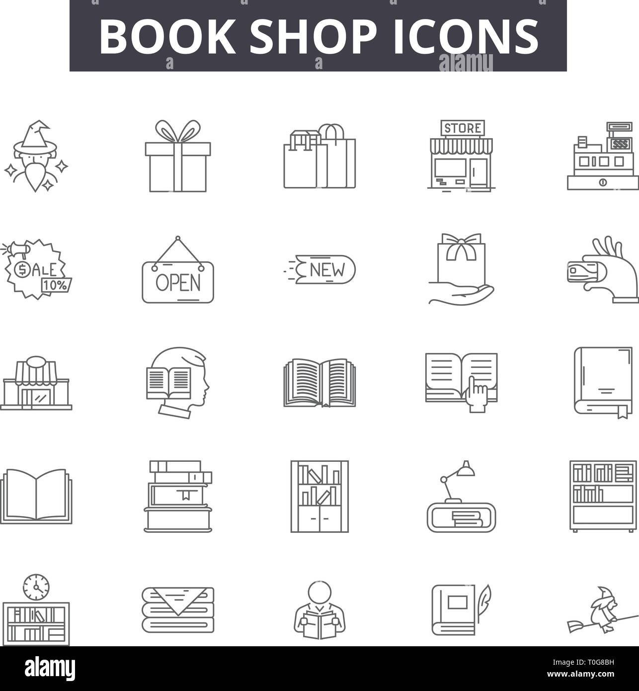 Book shop line icons for web and mobile design. Editable stroke signs ...