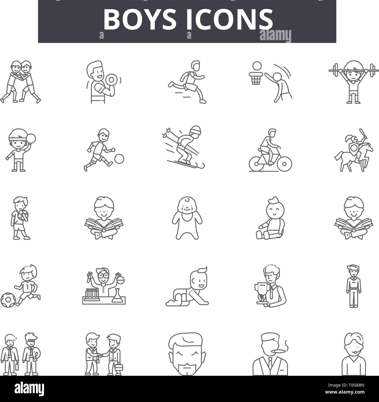 Boys line icons for web and mobile design. Editable stroke signs. Boys ...