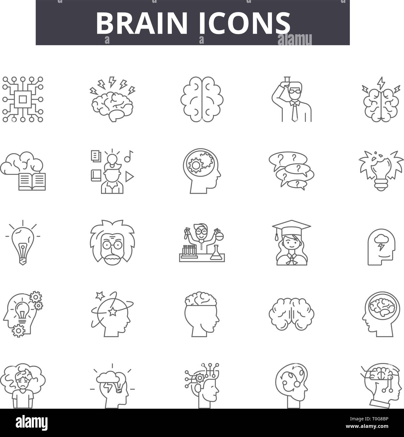 Brain line icons for web and mobile design. Editable stroke signs ...