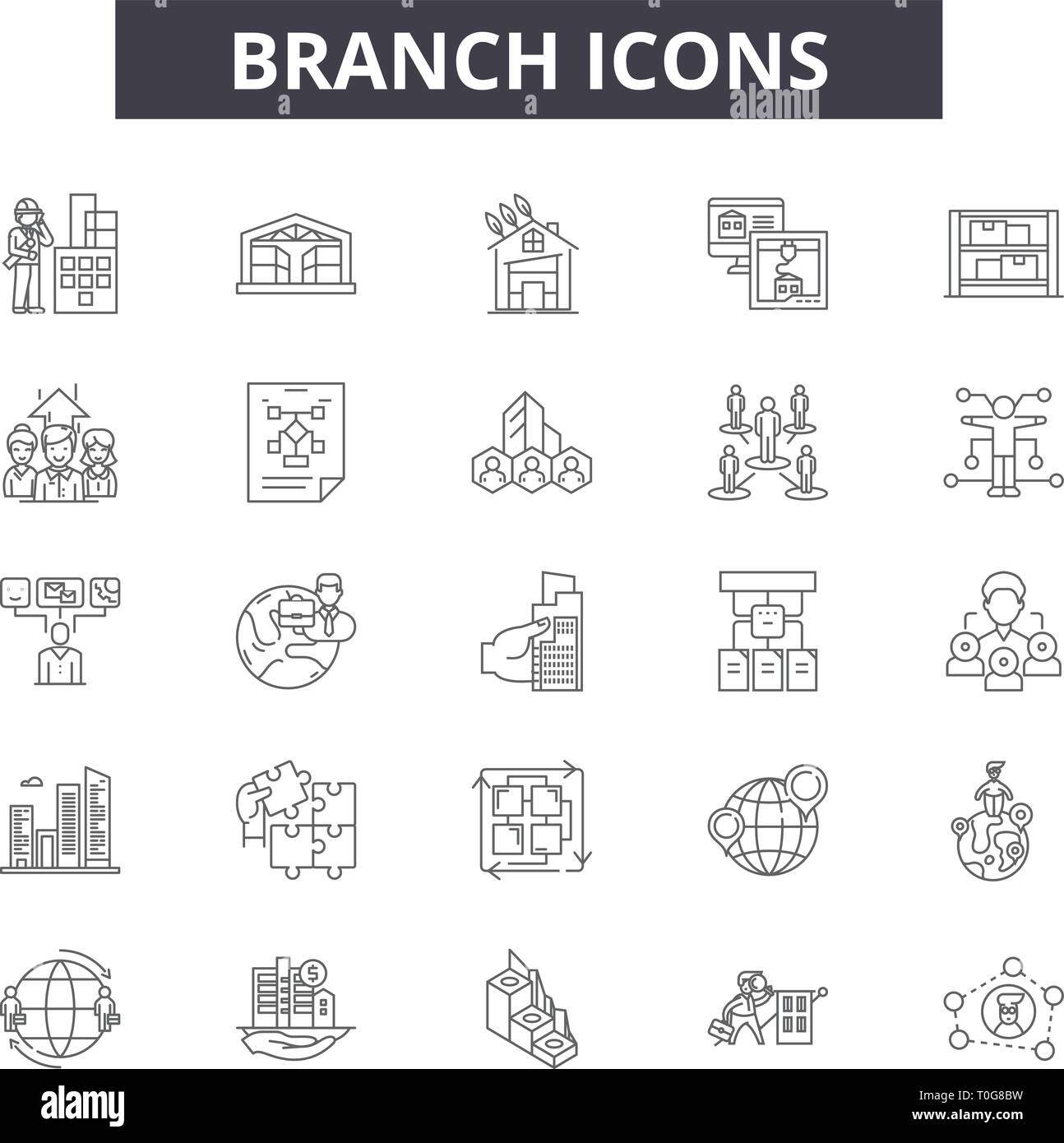Branch line icons for web and mobile design. Editable stroke signs ...