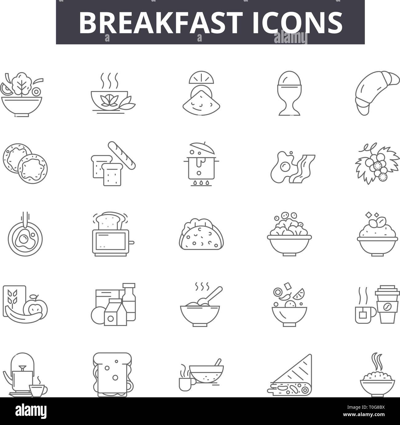 Breakfast line icons for web and mobile design. Editable stroke signs ...