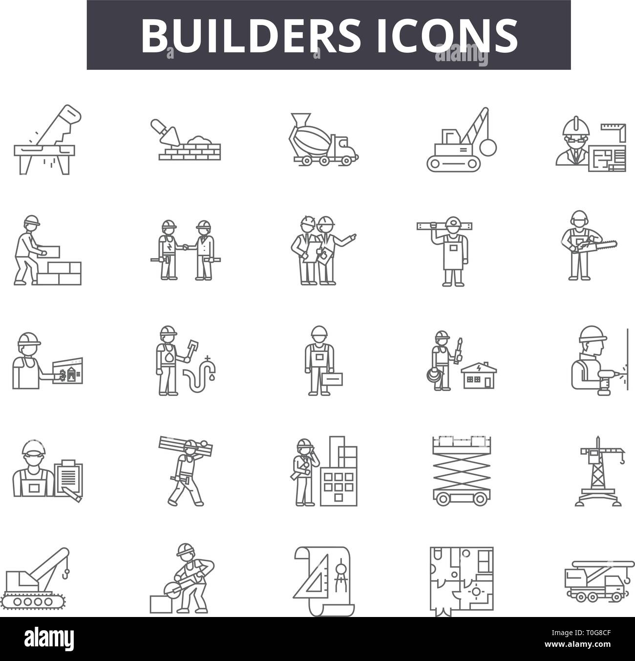 Builders line icons for web and mobile design. Editable stroke signs ...