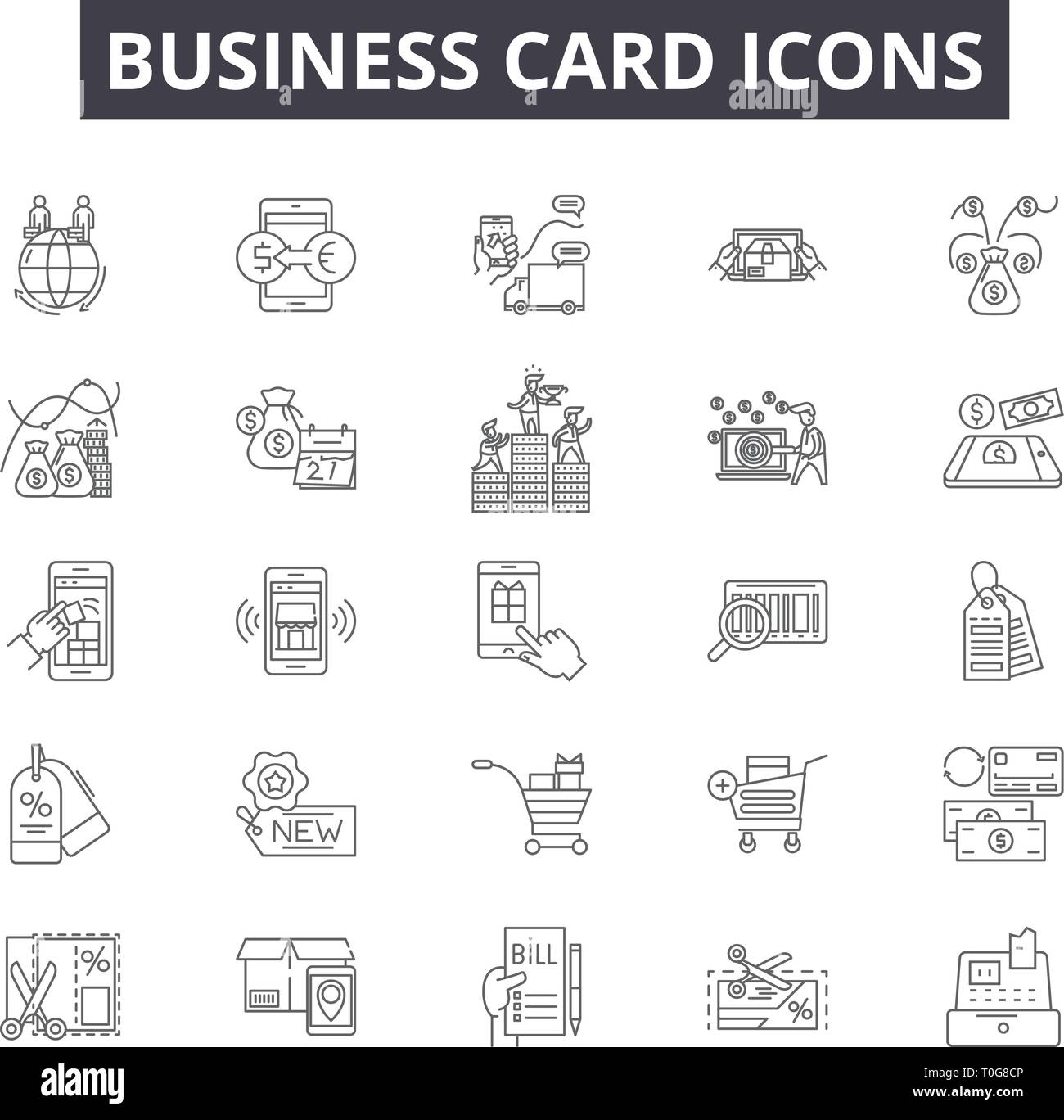 Business card line icons for web and mobile design. Editable stroke ...