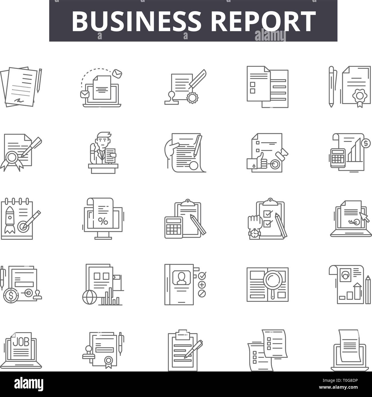 Business report line icons for web and mobile design. Editable stroke ...