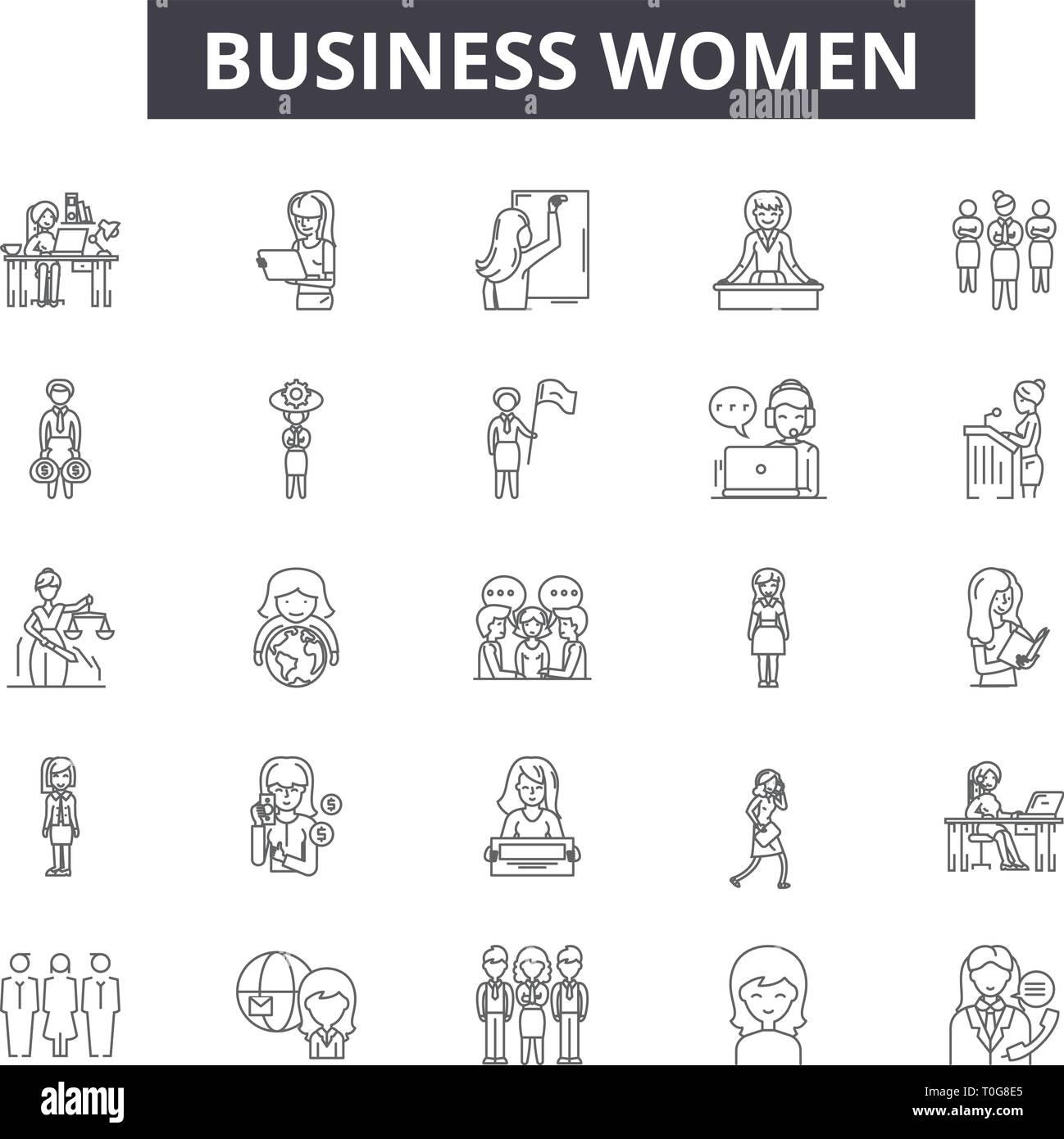 Business women line icons for web and mobile design. Editable stroke ...