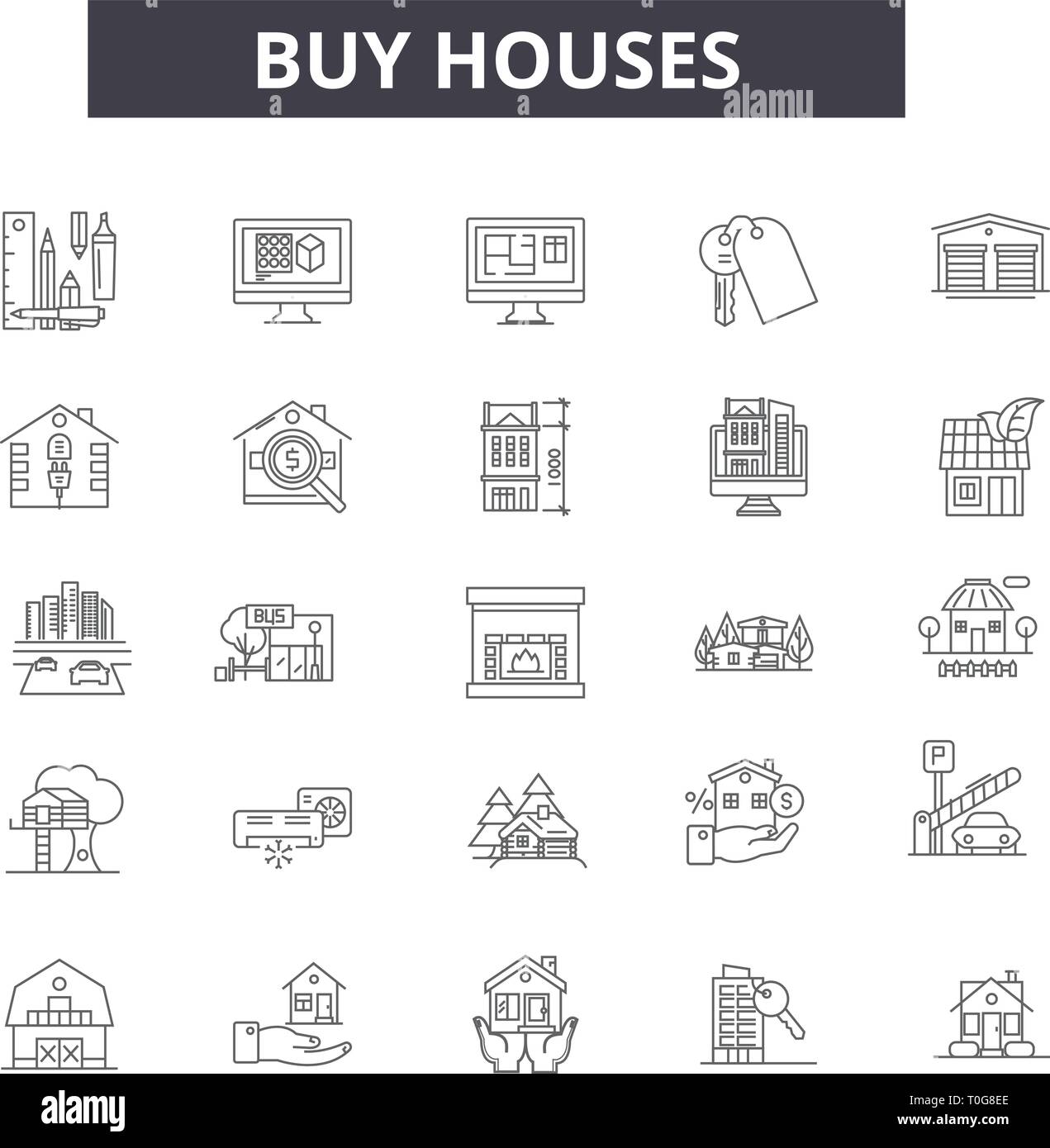 Buy houses line icons for web and mobile design. Editable stroke signs ...