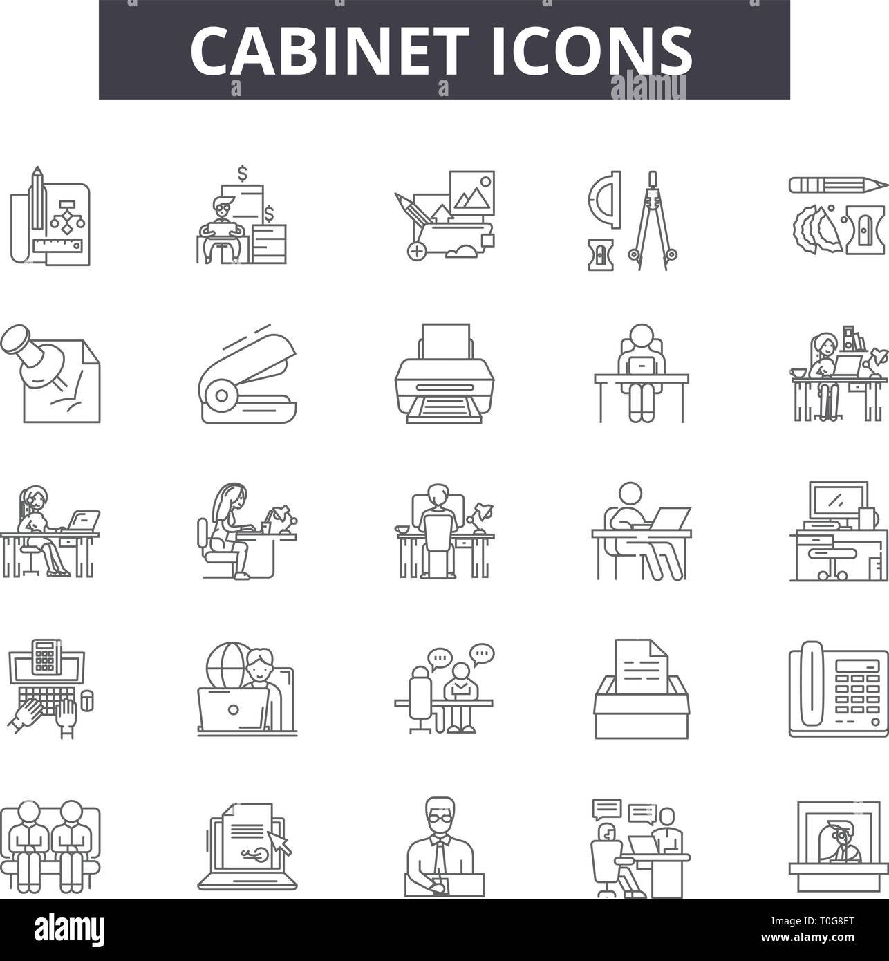 Cabinet line icons for web and mobile design. Editable stroke signs ...