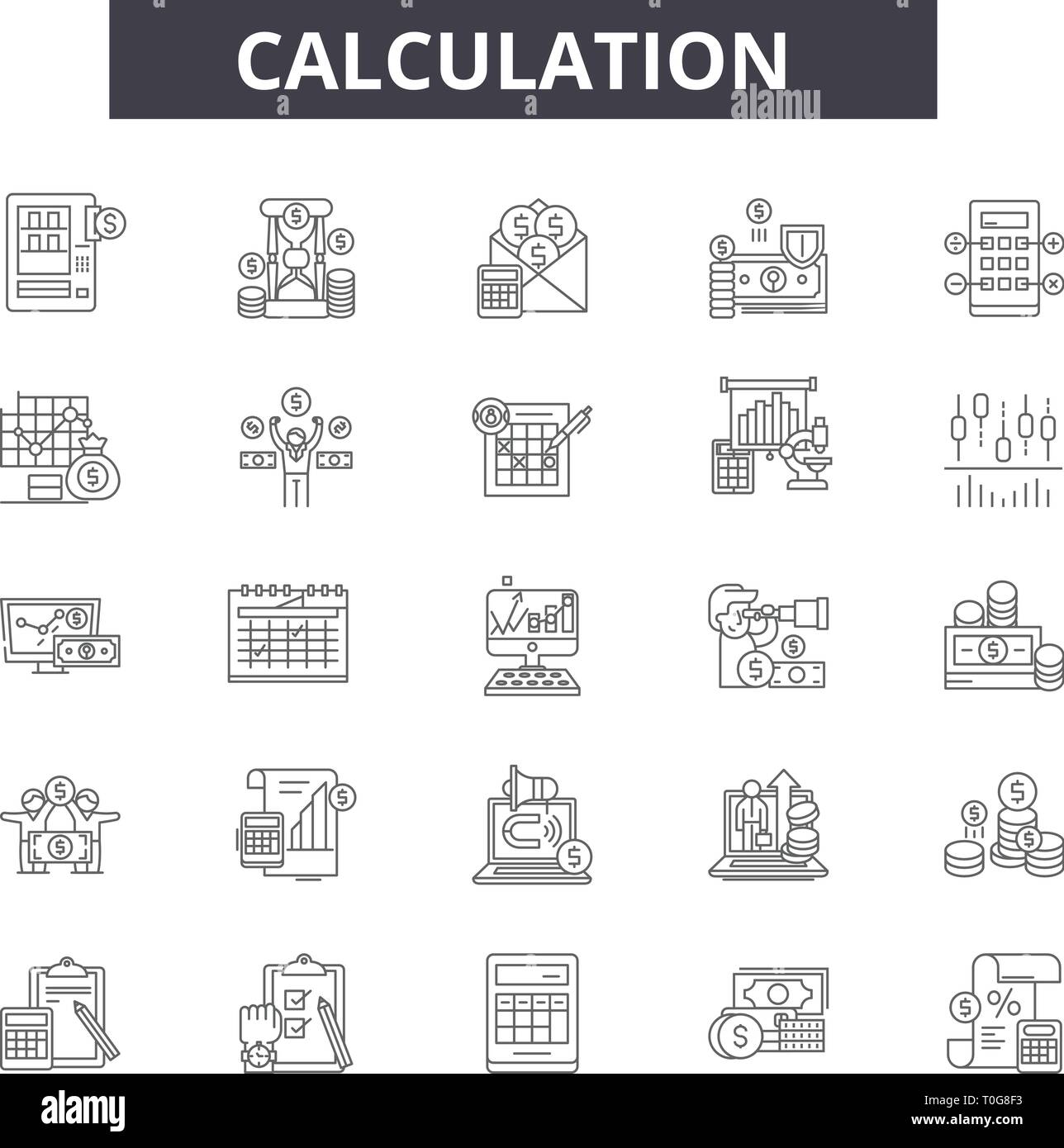 Calculation Line Icons For Web And Mobile Design Editable Stroke Signs