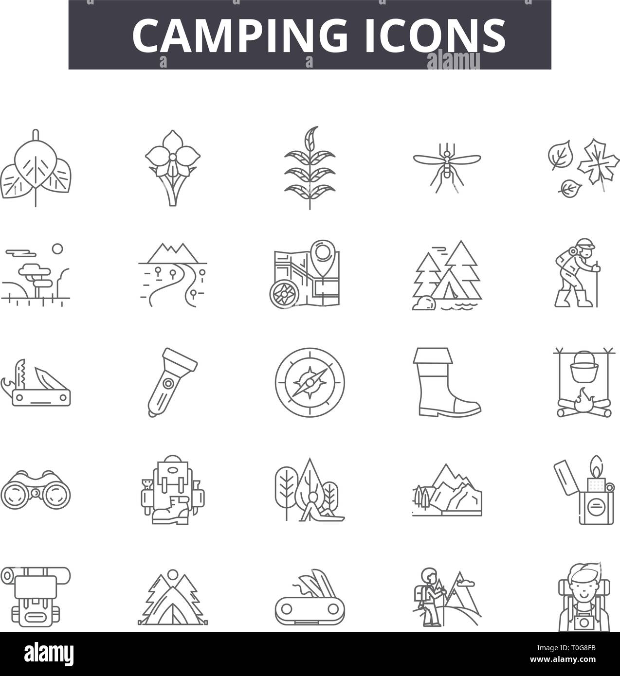 Camping line icons for web and mobile design. Editable stroke signs ...