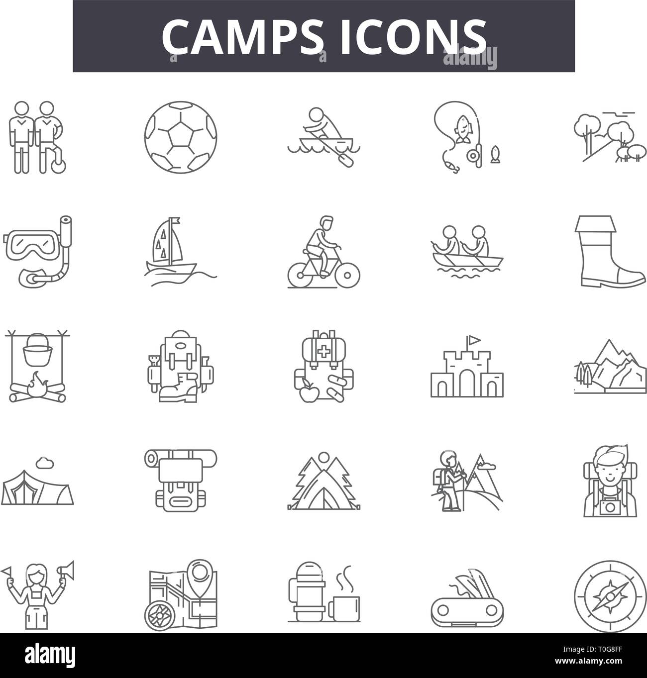 Camps line icons for web and mobile design. Editable stroke signs ...