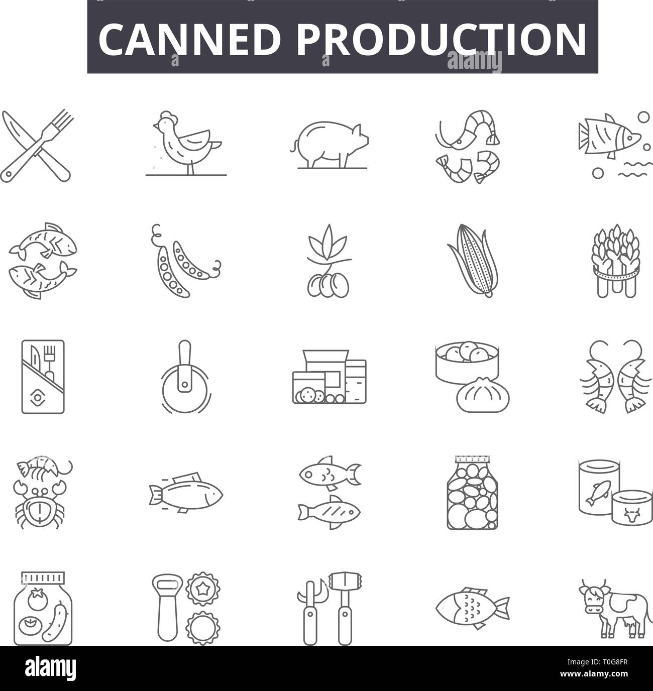 Canned production line icons for web and mobile design. Editable stroke ...