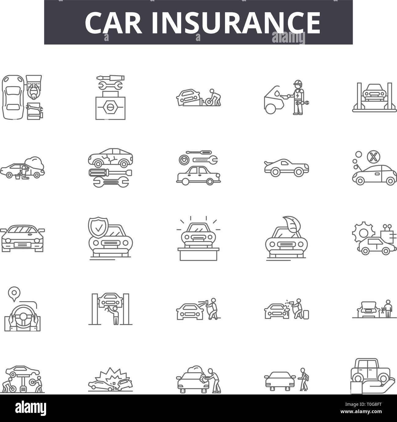Car insurance line icons for web and mobile design. Editable stroke ...