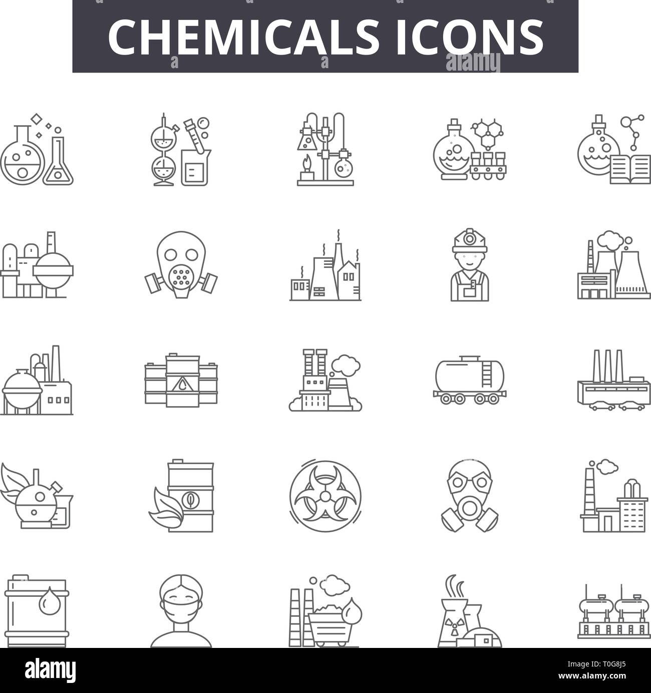 Chemicals line icons for web and mobile design. Editable stroke signs ...