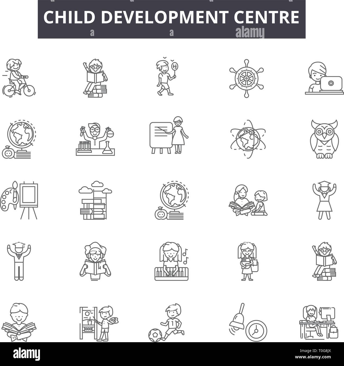 Child development centre line icons for web and mobile design. Editable ...