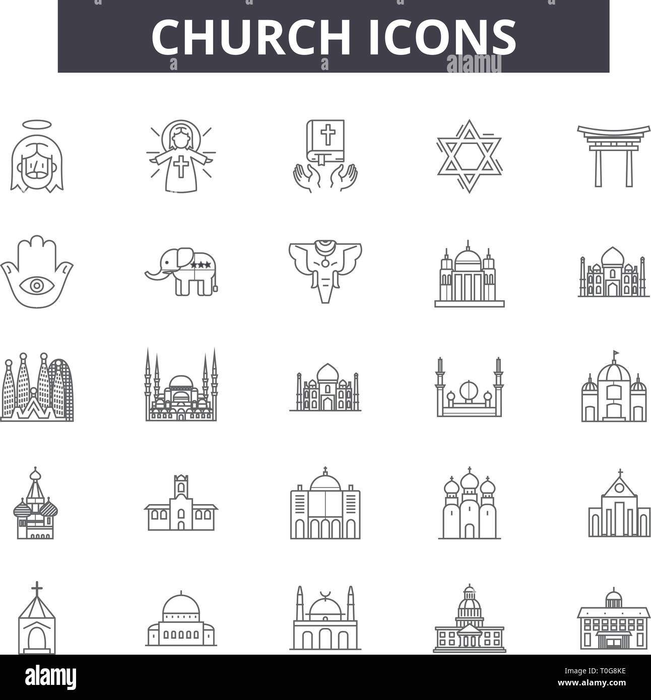 Church line icons for web and mobile design. Editable stroke signs ...