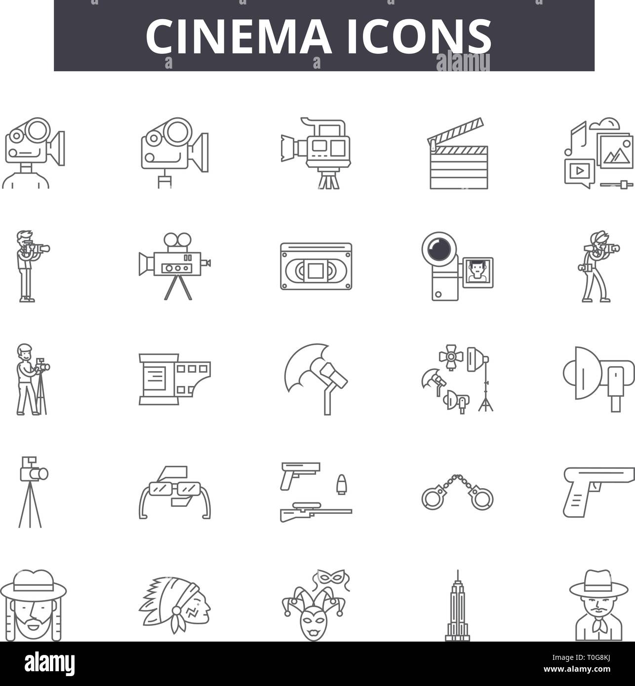 Cinema line icons for web and mobile design. Editable stroke signs ...