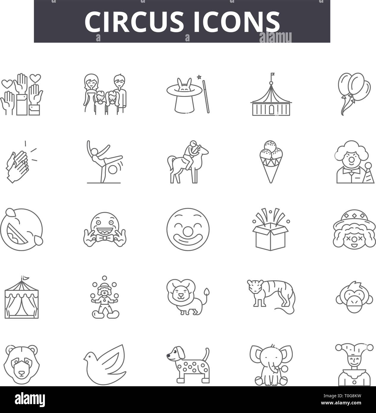 Circus line icons for web and mobile design. Editable stroke signs ...