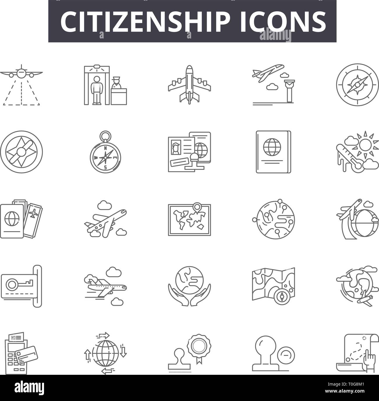 Citizenship line icons for web and mobile design. Editable stroke signs ...