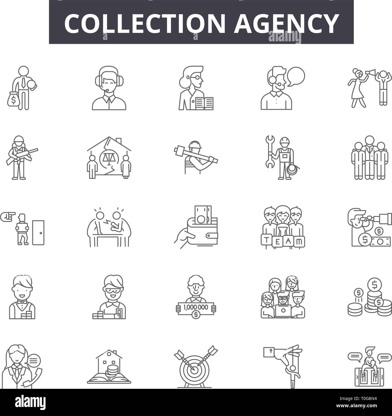 Collection agency line icons for web and mobile design. Editable stroke ...