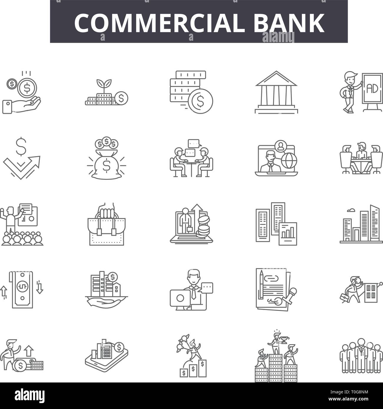Commercial bank line icons for web and mobile design. Editable stroke ...