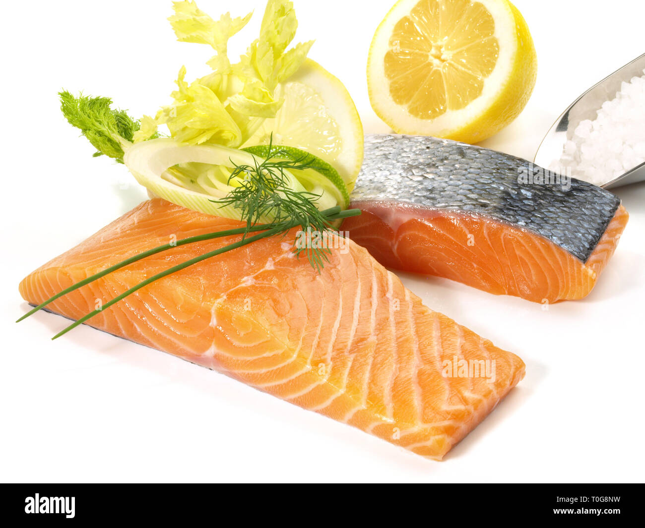 Salmon - Fish Fillet on white Background Stock Photo - Alamy