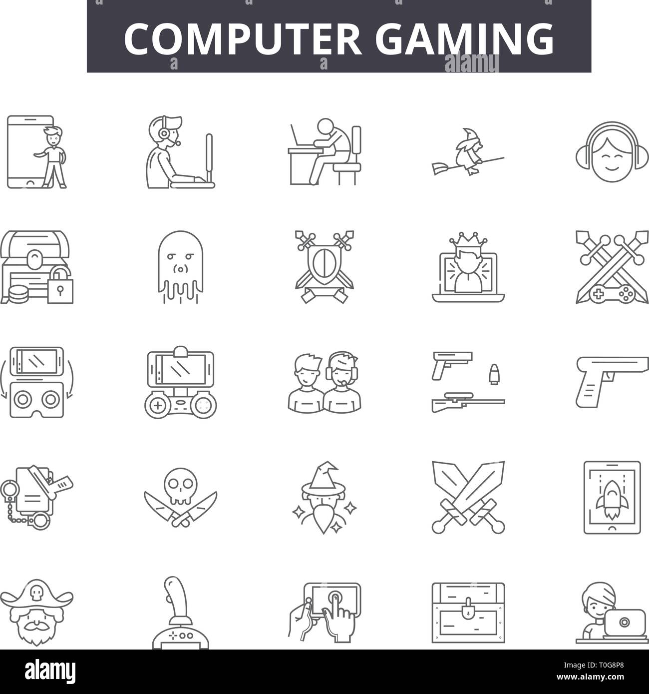 Computer gaming line icons for web and mobile design. Editable stroke ...