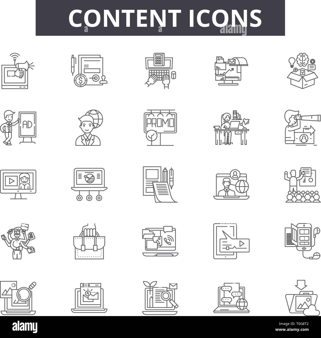 Content line icons for web and mobile design. Editable stroke signs. Content outline concept ...