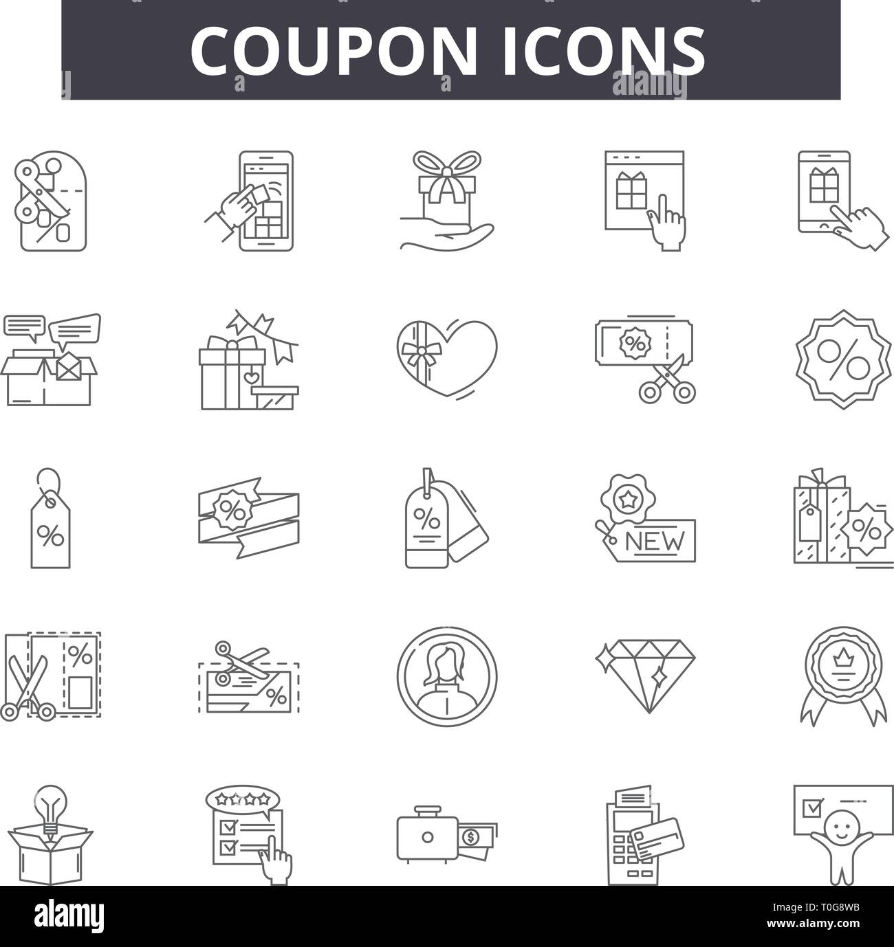 Coupon line icons for web and mobile design. Editable stroke signs ...
