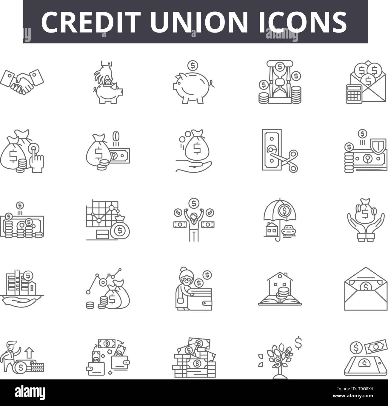 Credit union line icons for web and mobile design. Editable stroke ...