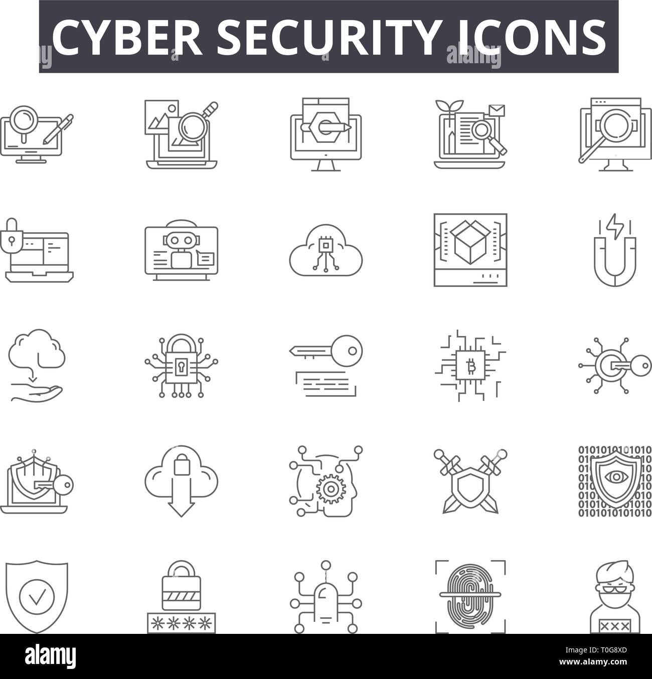 Cyber Security Line Icons For Web And Mobile Design Editable Stroke Signs Cyber Security