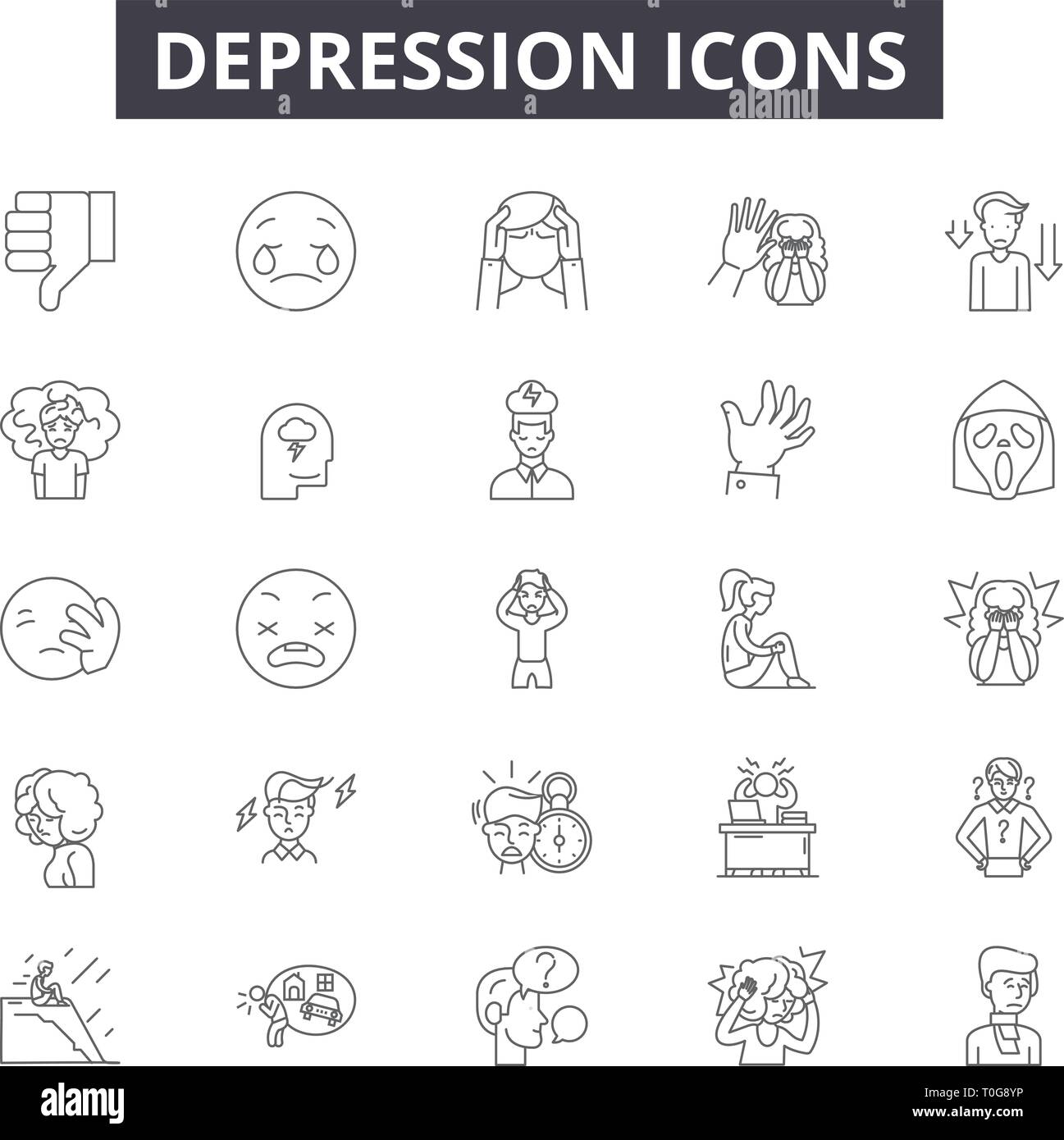 Depression line icons for web and mobile design. Editable stroke signs ...