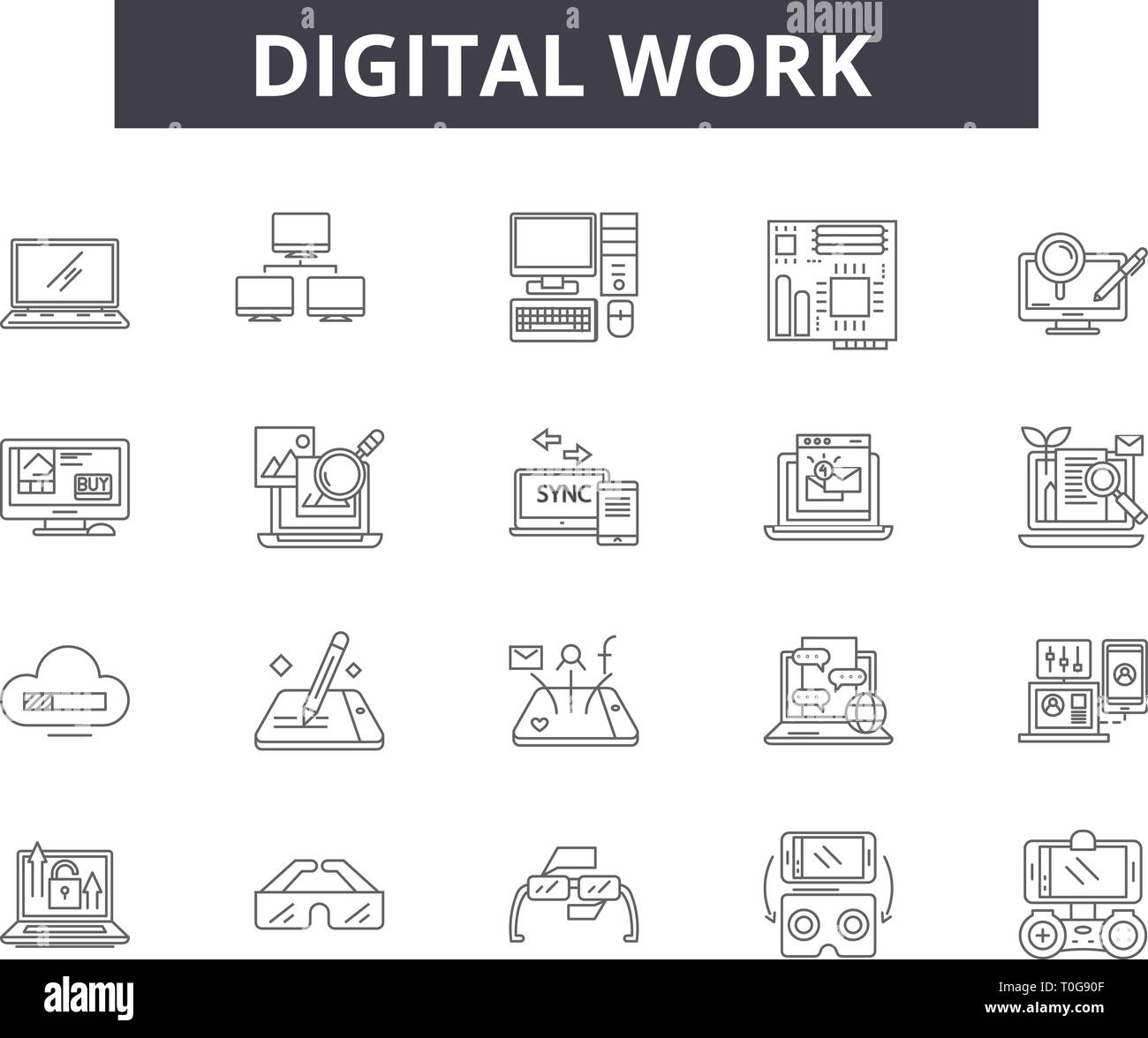Digital work line icons for web and mobile design. Editable stroke ...