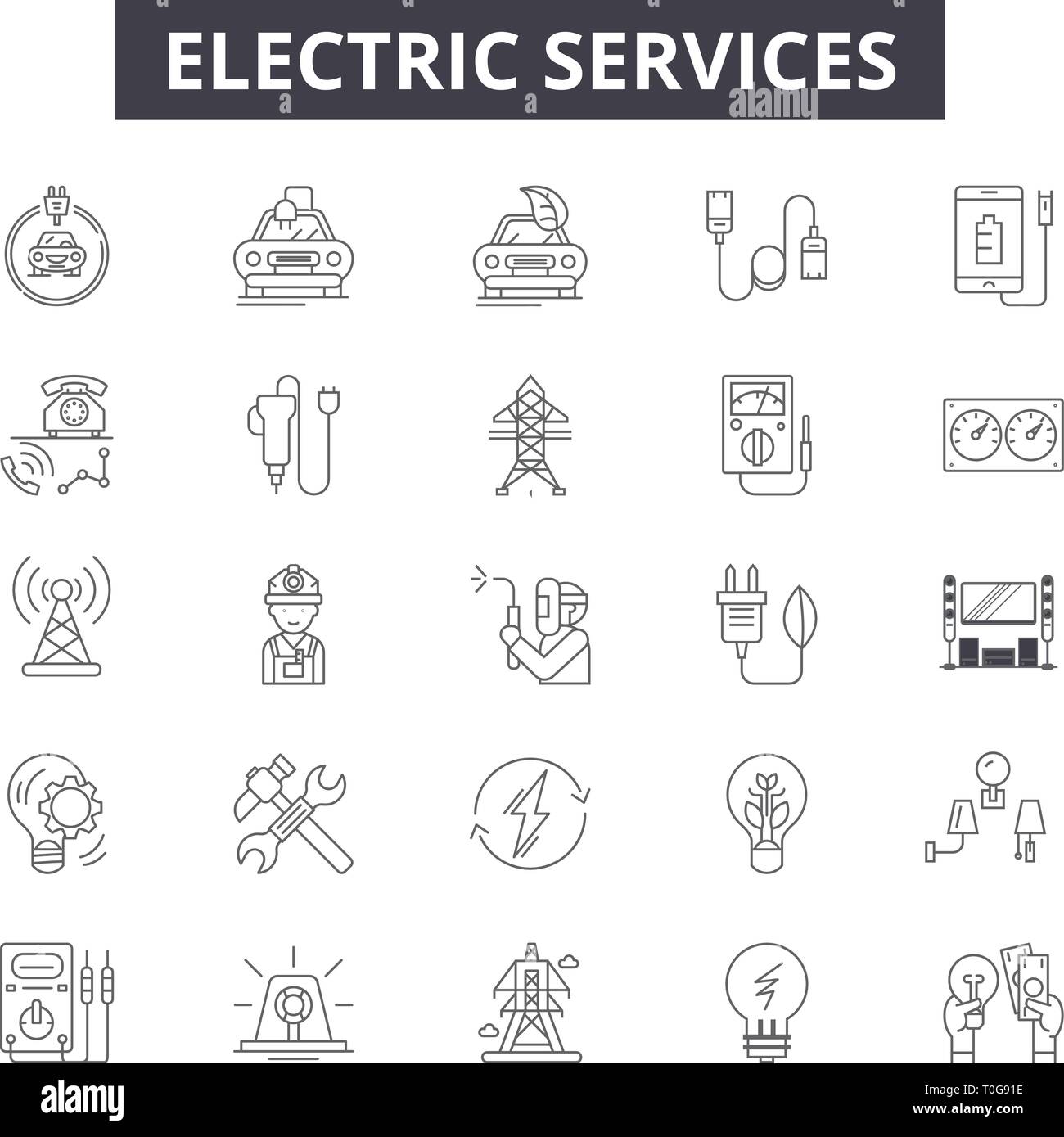 Electric services line icons for web and mobile design. Editable stroke ...