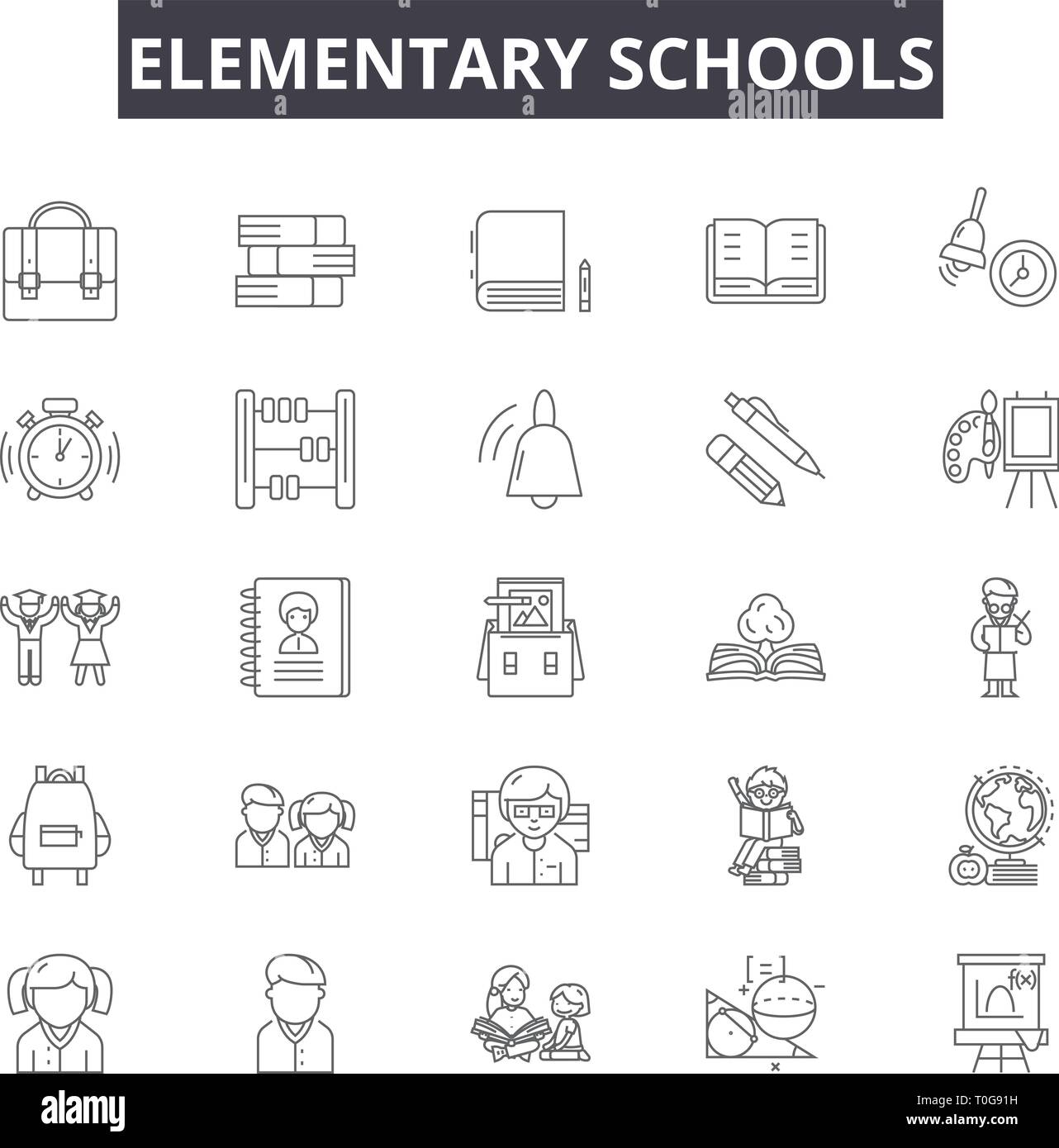 Elementary school line icons for web and mobile design. Editable stroke ...