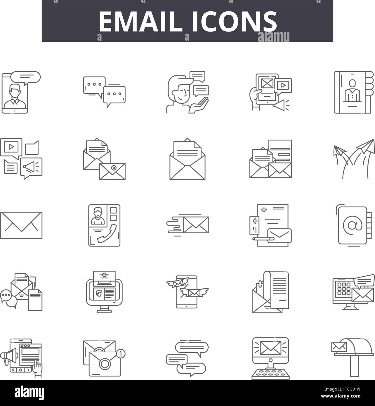 Email line icons for web and mobile design. Editable stroke signs ...