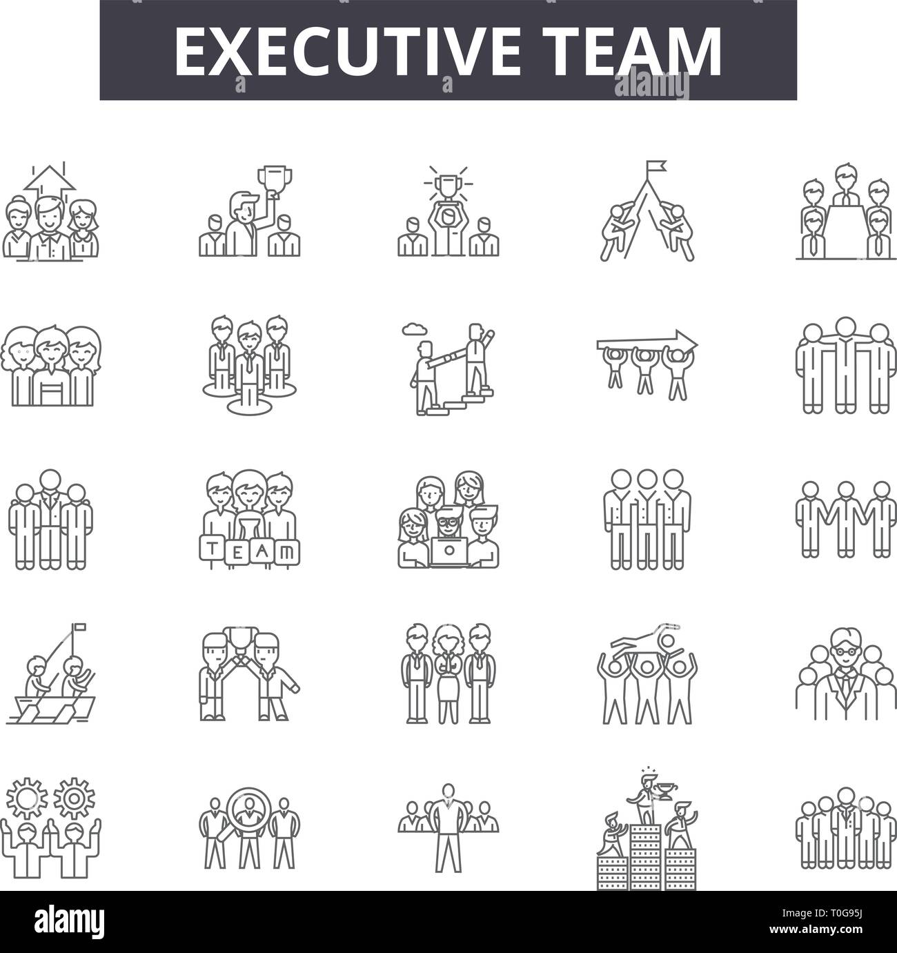 Executive Team Line Icons For Web And Mobile Design Editable Stroke Signs Executive Team