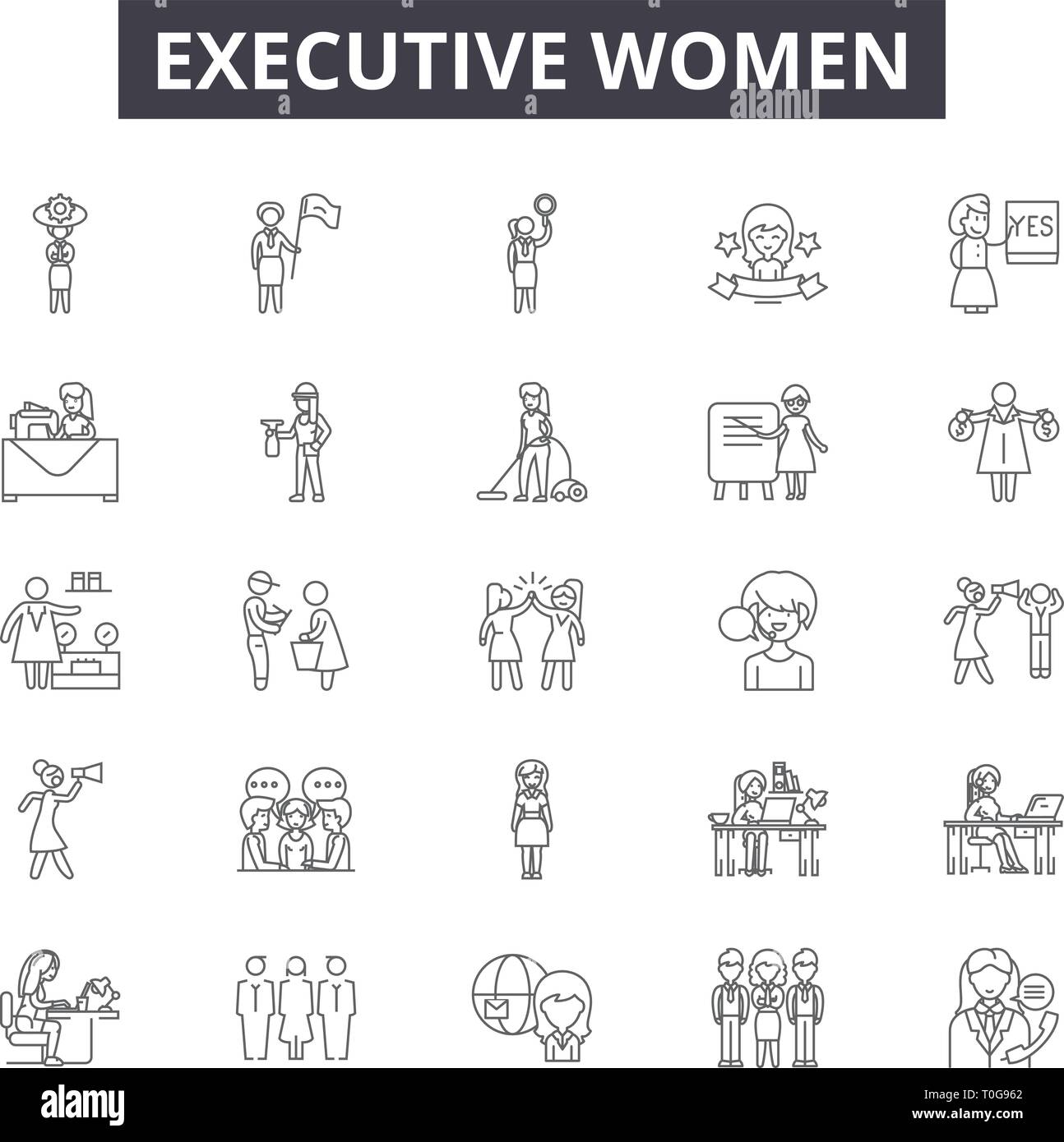 Executive women line icons for web and mobile design. Editable stroke ...