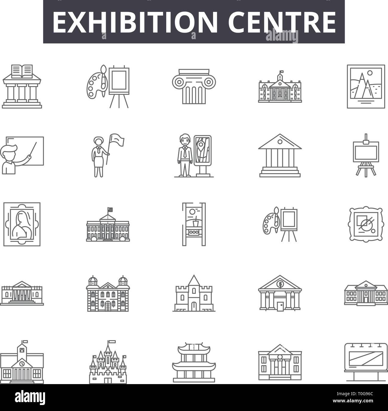 Exhibition centre line icons for web and mobile design. Editable stroke ...