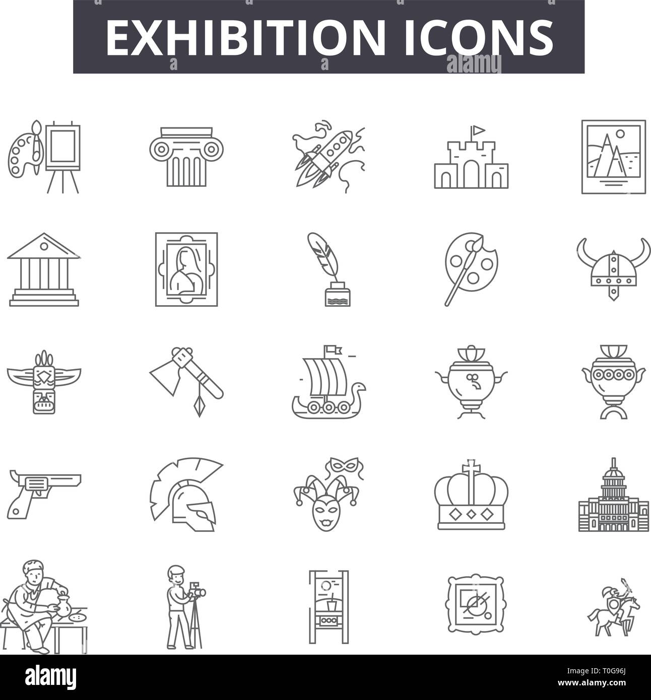 Exhibition line icons for web and mobile design. Editable stroke signs ...