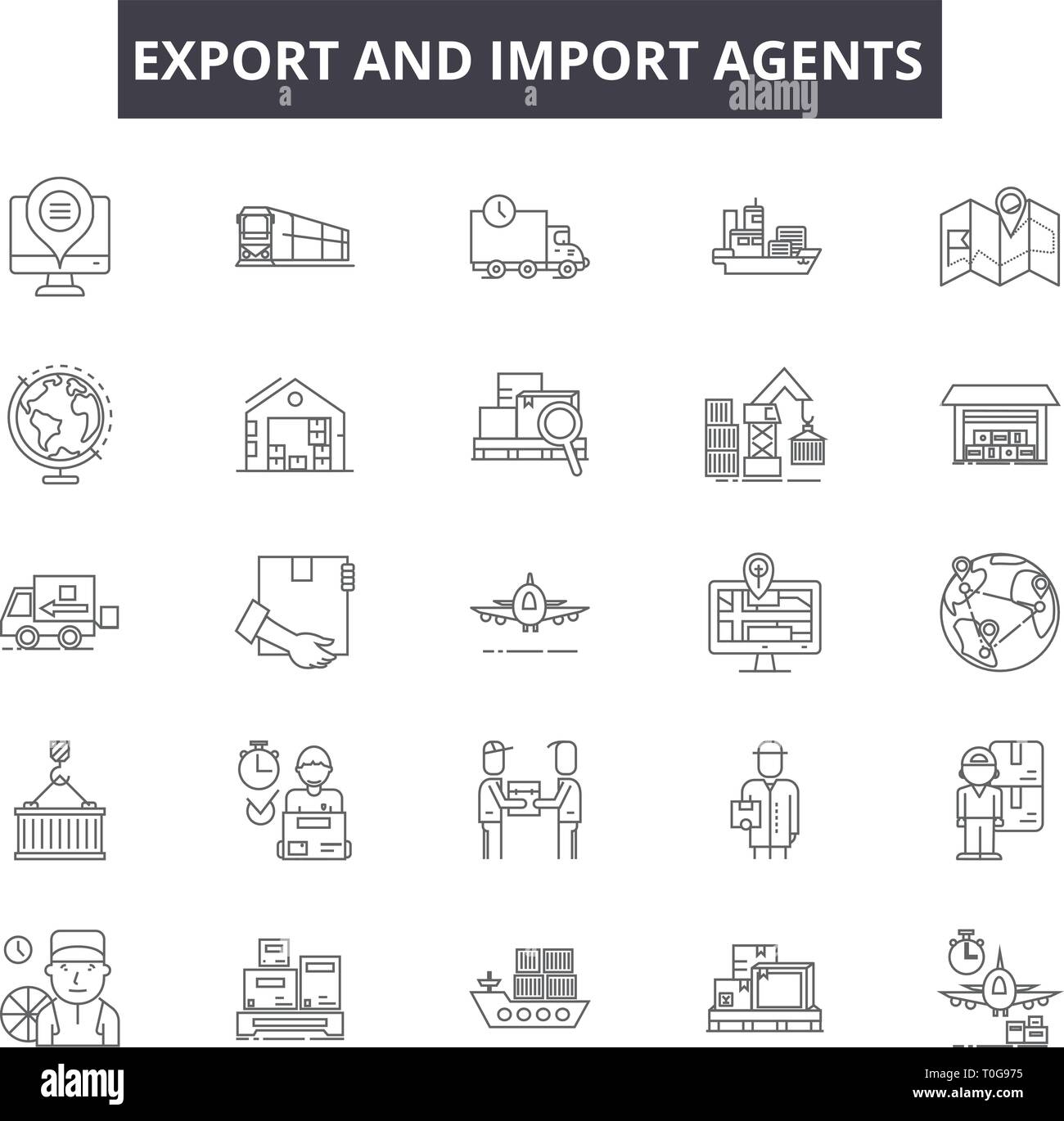 Export and import agents line icons for web and mobile design. Editable ...