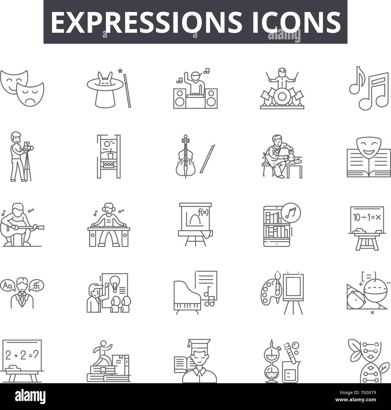 Expressions line icons for web and mobile design. Editable stroke signs ...