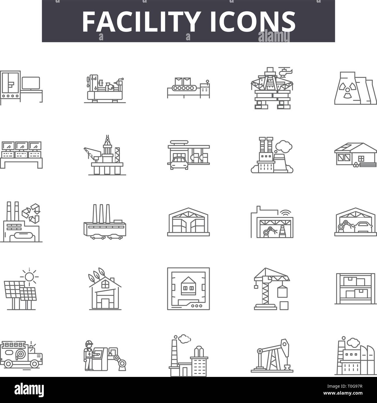 Facility Line Icons For Web And Mobile Design Editable Stroke Signs Facility Outline Concept